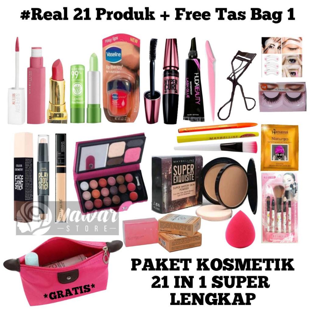 Jual Paket Kosmetik Maybelline Super Lengkap 21 In 1 / Paket Hemat Make ...
