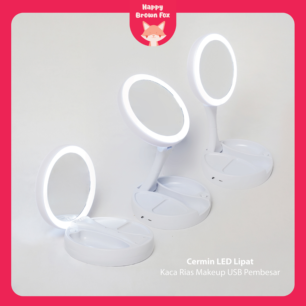 Jual Cermin Kaca Rias LED Mirror Lipat Portable Makeup Dua Sisi Usb ...