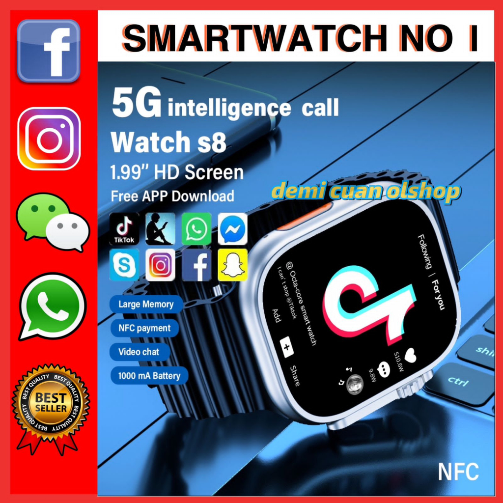 Jual TERMURAH Jam Tangan Android Hp Series 8 Ultra Anti Air Smartwatch ...