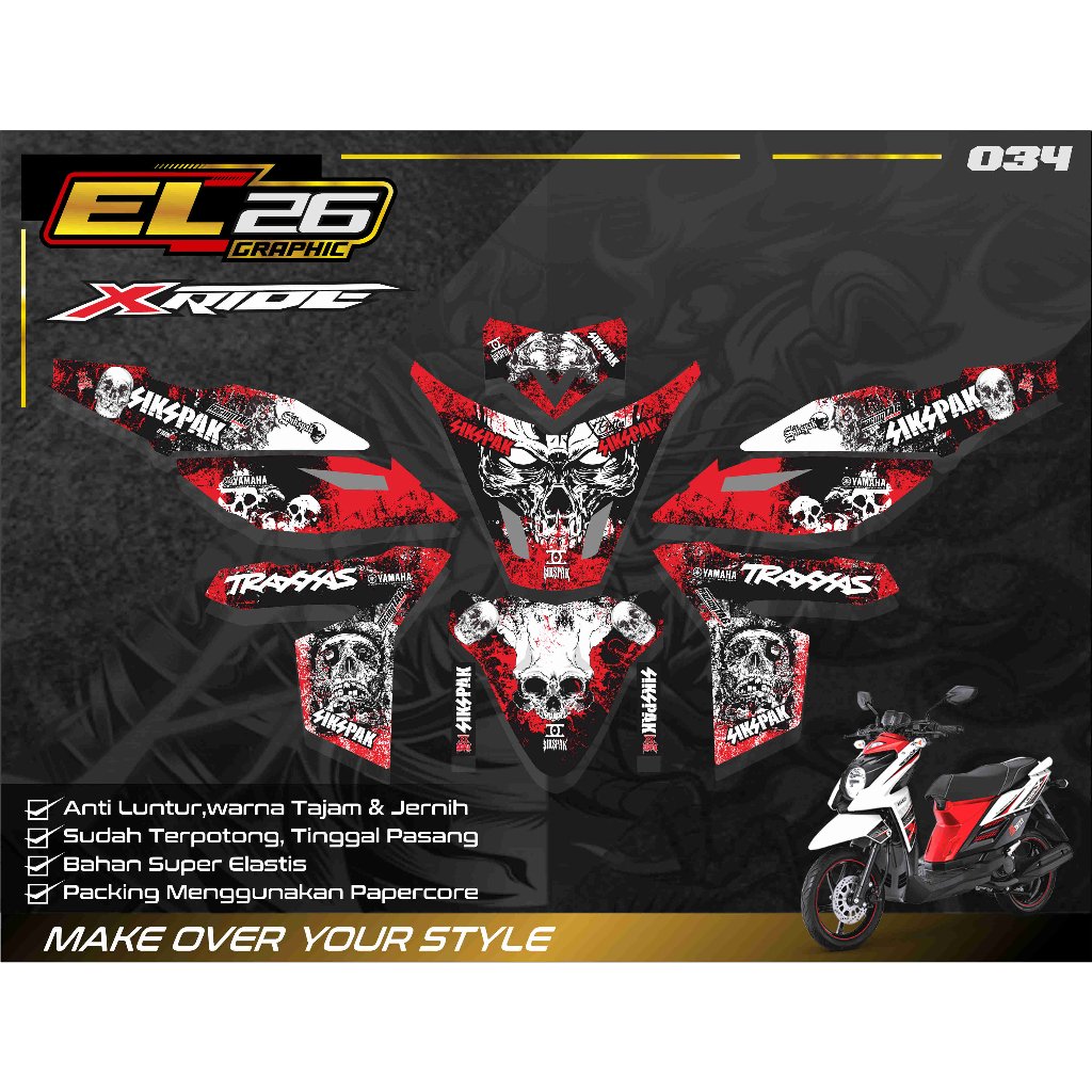 Jual 034 Stiker Full Body Decal X-Ride Motif Tengkorak Viral Ready ...