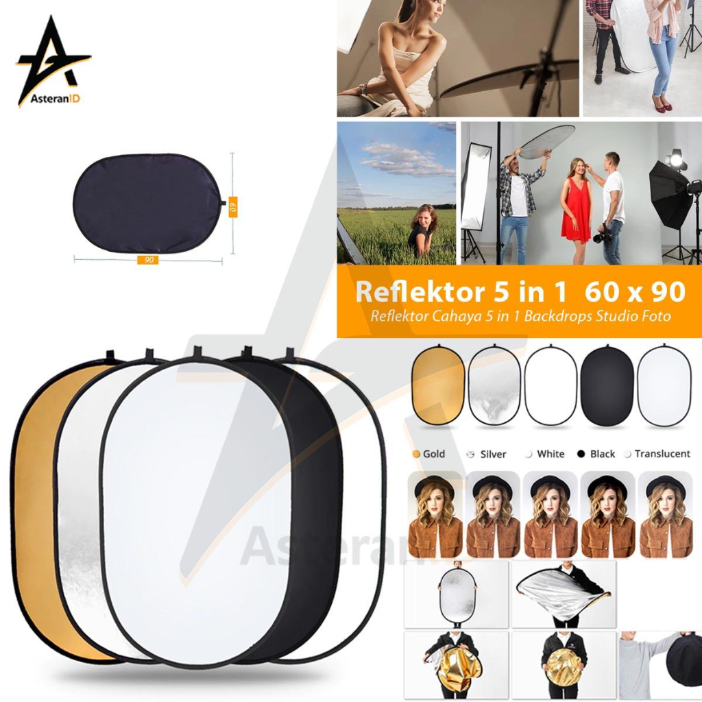 Jual Reflector Cahaya untuk Studio Foto 5in1 Oval Ukuran 60x90 Untuk ...