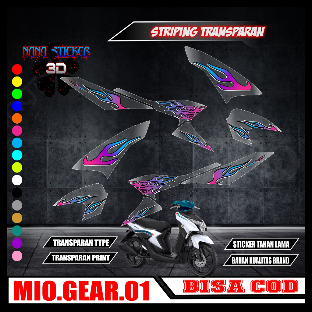Jual Striping TRANSPARAN YAMAHA MIO GEAR Variasi Stiker Sticker list body motor YAMAHA MIO GEAR ...