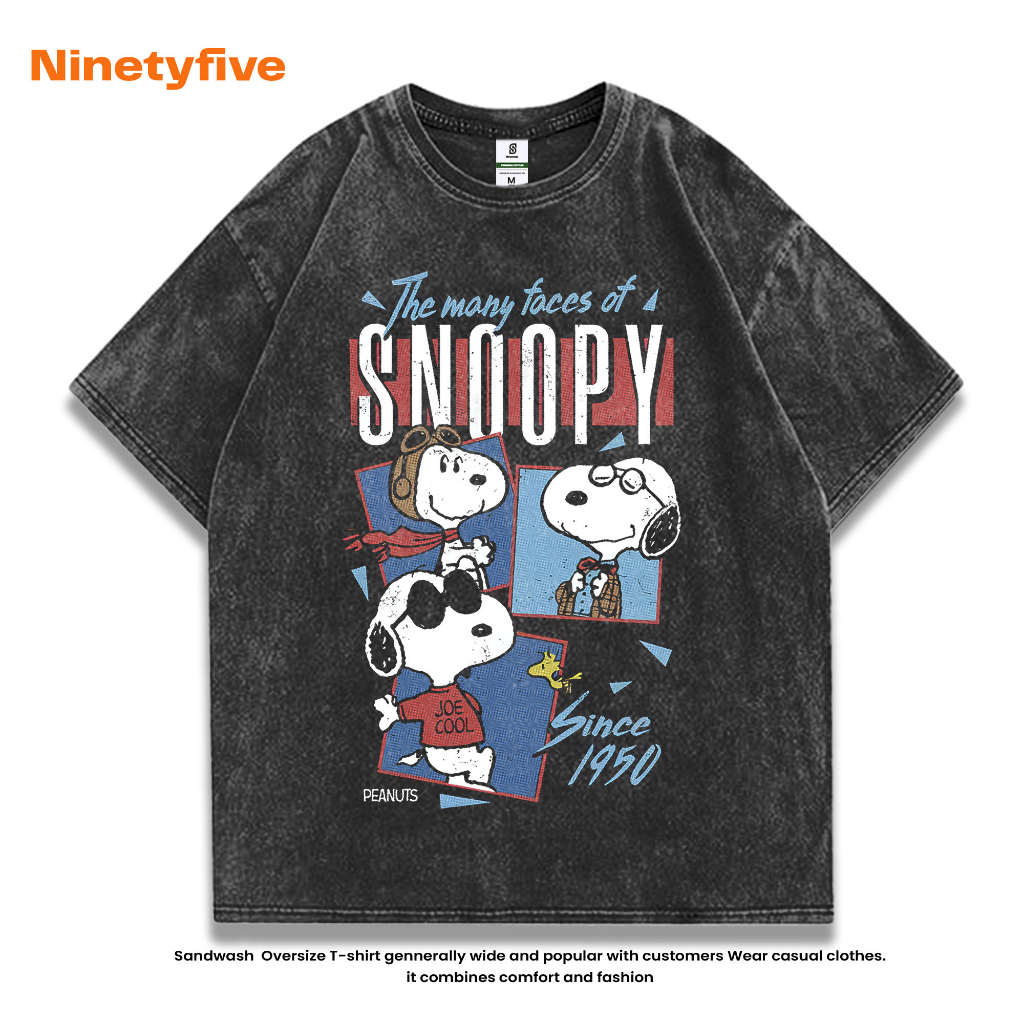 Jual Kaos Snoopy Peanuts The Many Faces Oversize Black Washing | Shopee ...