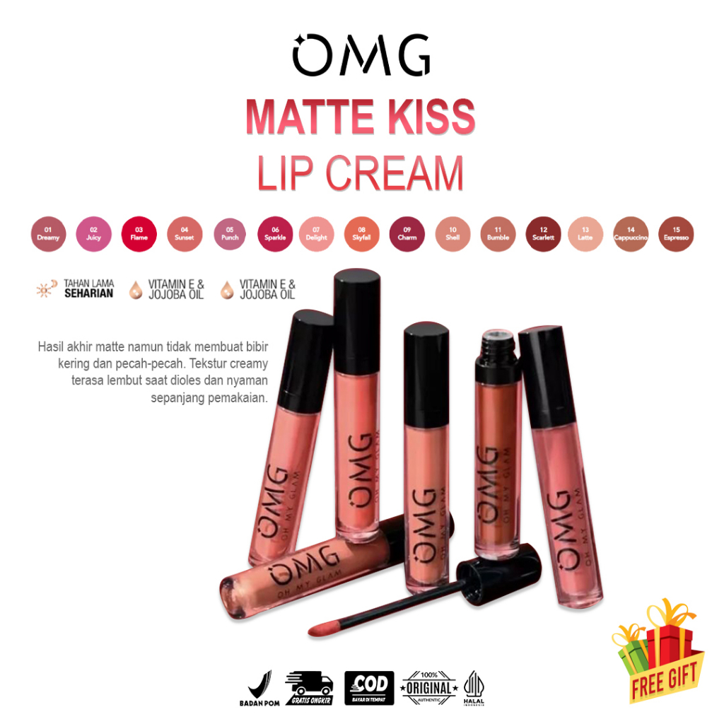 Jual OMG Oh My Glam Matte Kiss Lip Matte Long lasting Lipstik OMG untuk ...
