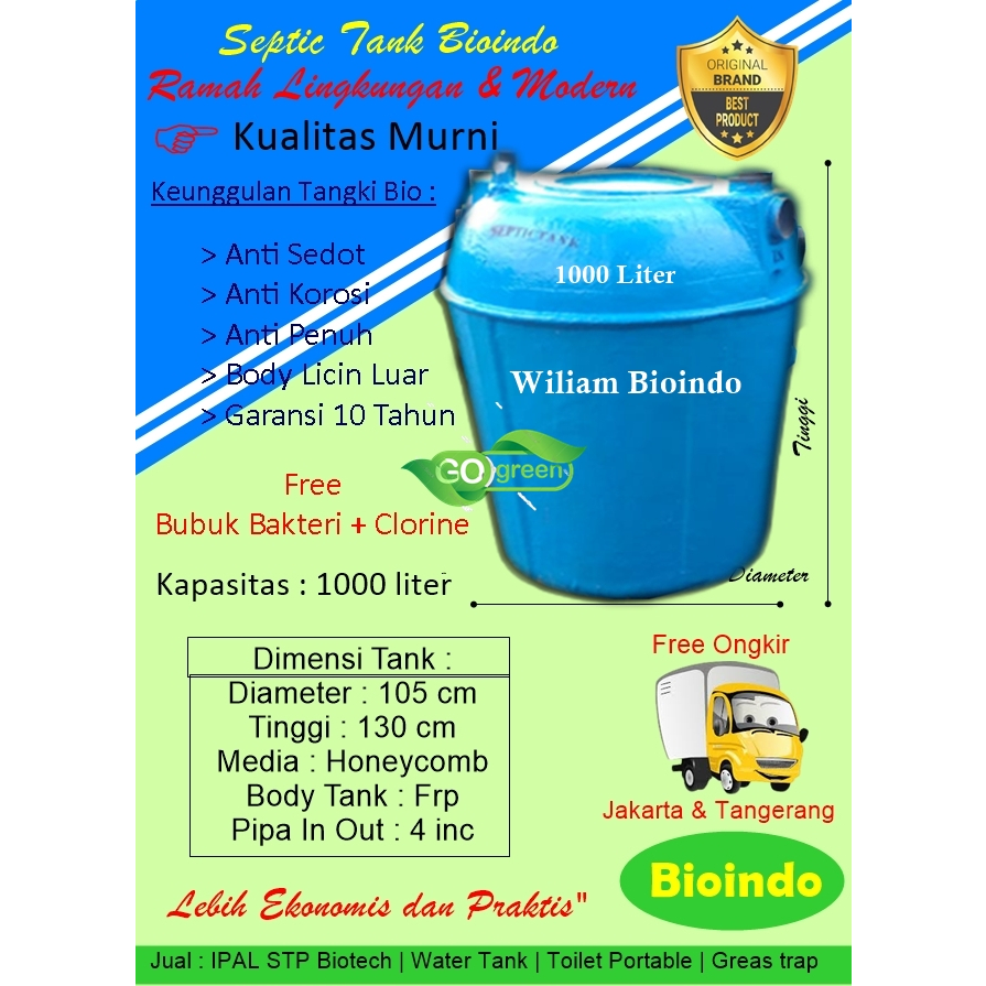 Jual septic tank bioindo 1000 liter, septic tank biotech, biofil septic ...