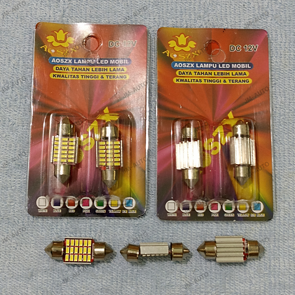 Jual Bola Lampu Kabin LED AOSZX T18 18 titik 31mm 12v putih Bohlam plafon soket festoon (per SET ...