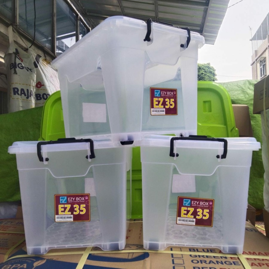 Jual EZY Box Container CB 35 Liter Roda Bening Transparan Kontainer Plastik SKY Kualitas Tebal ...