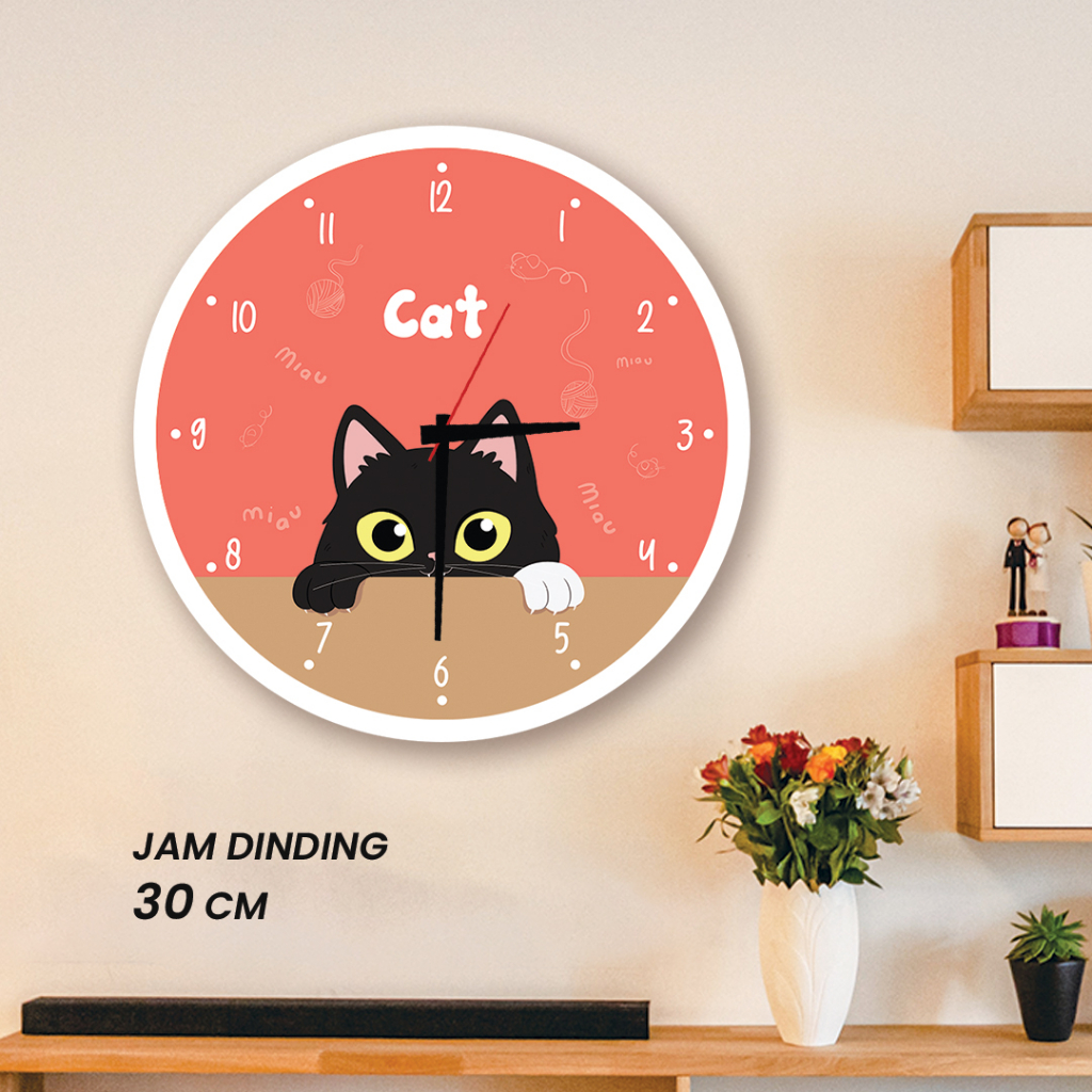 Jual HATA Jam Dinding Kartun Kucing Lucu – Aesthetic Cat Cute Minimalis ...