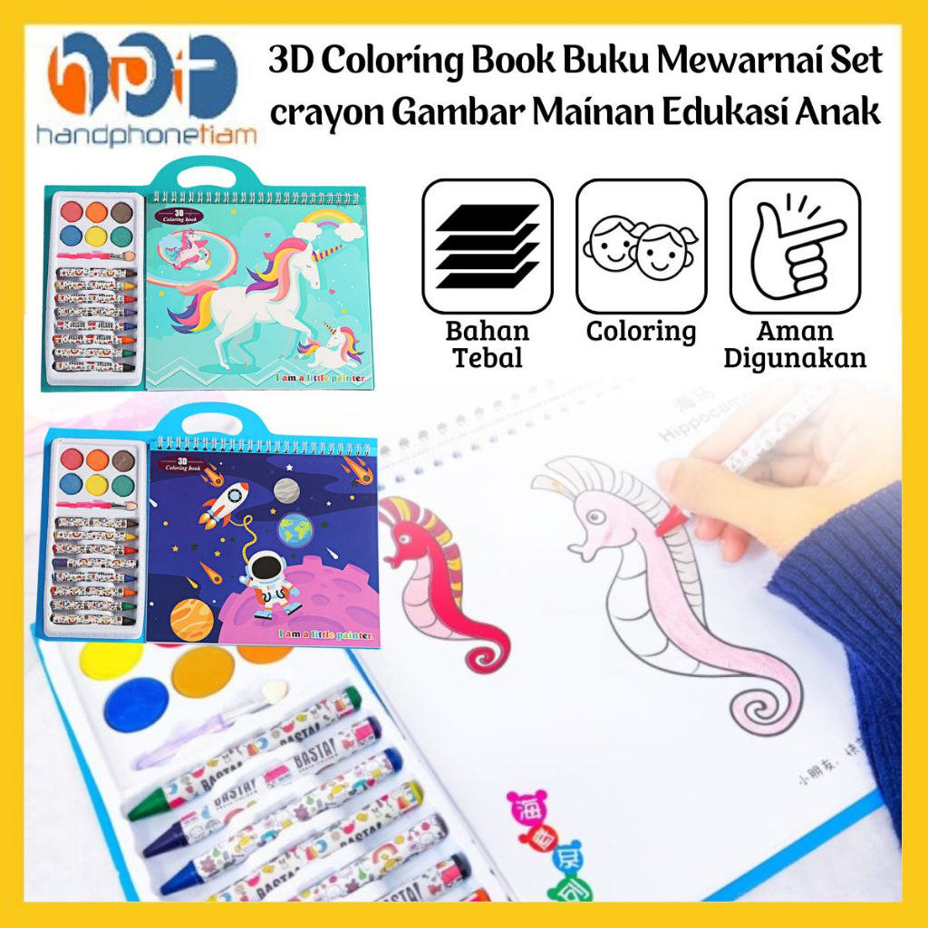 Jual 3D Coloring Book Perlengkapan Buku Mewarnai Set crayon Gambar ...