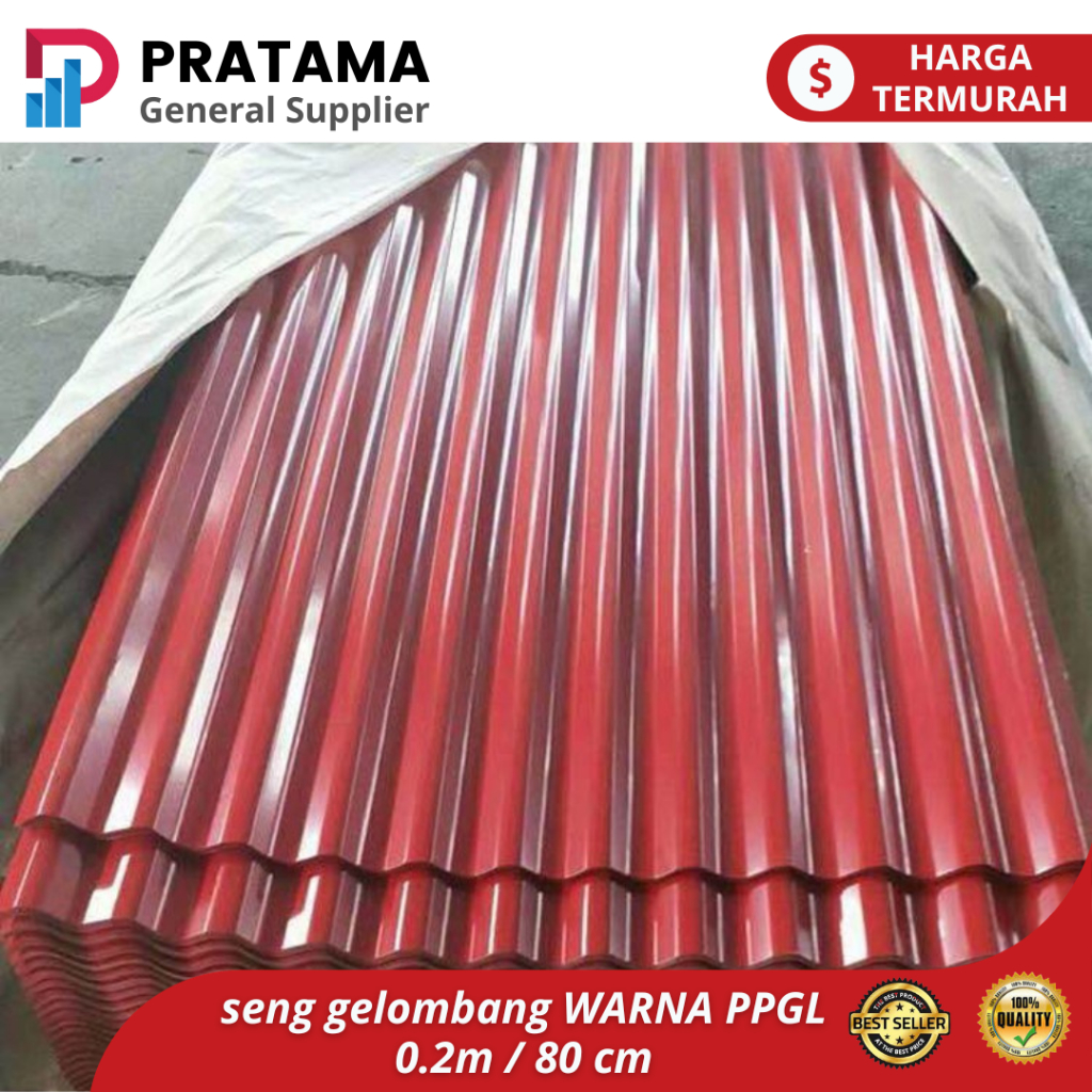 Jual atap WARNA PPGL merah / atap seng gelombang warna / 0.2mm / 80 cm ...