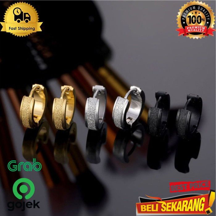 Jual Anting tindik pria hitam silver titanium anti karat pasir simple ...
