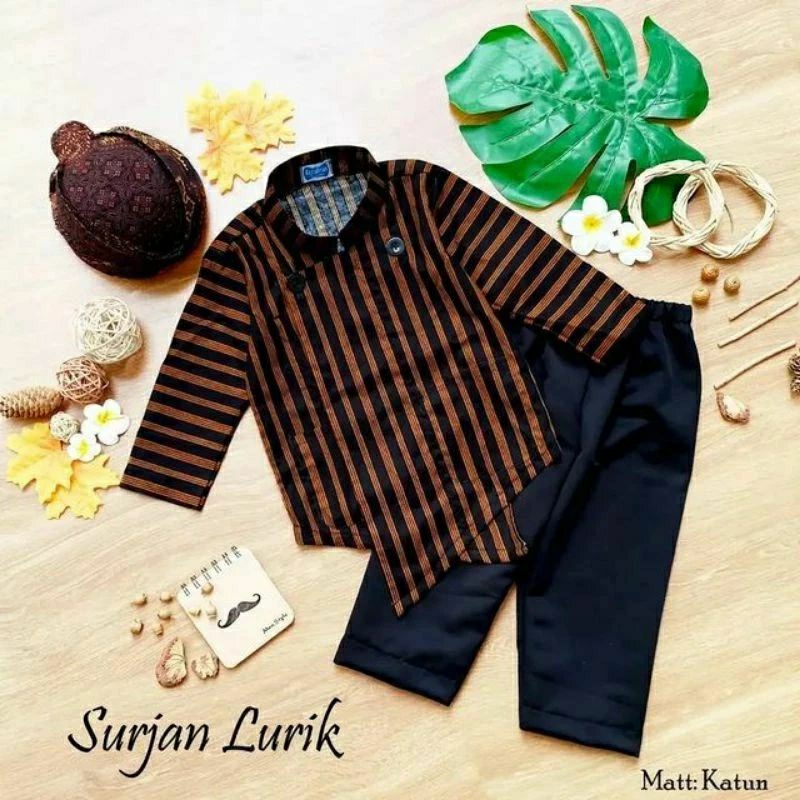 Jual Setelan Baju Adat Jawa anak (Baju + Celana +Blangkon ) Usia 0-12 Tahun Surjan Lurik anak ...