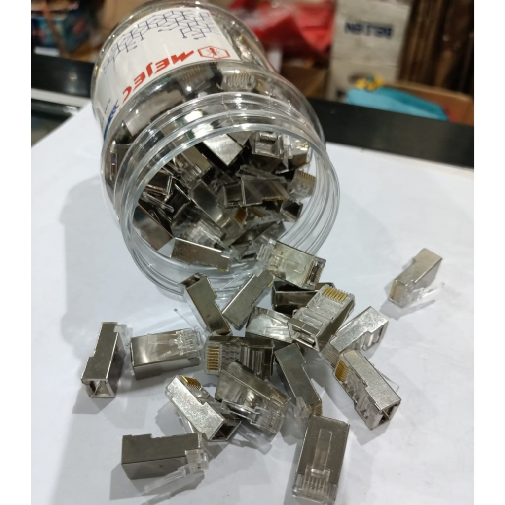 Jual Konektor RJ45 FTP STP Cat 6 isi 100 Pcs Rj 45 Cat6 Besi Metal ...