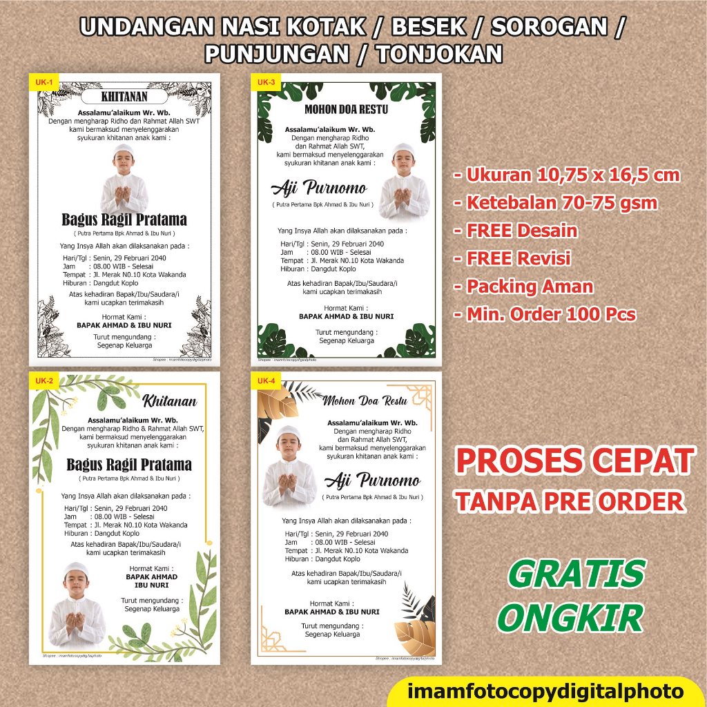 Jual UNDANGAN KHITANAN | UNDANGAN SUNAT | UNDANGAN BESEK | SOROGAN ...