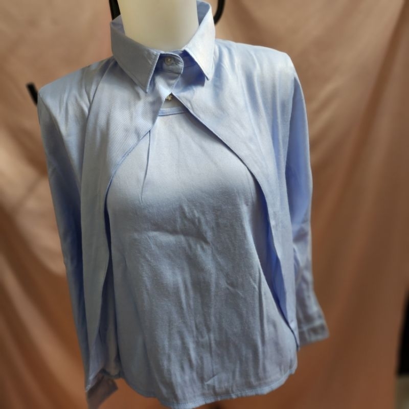 Jual 109 Preloved Kemeja Atasan Kerja Wanita Biru Muda Defect Shopee Indonesia
