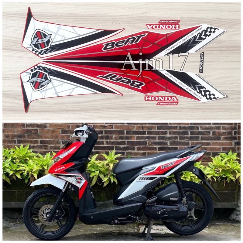 Jual STIKER STRIPING MOTOR BEAT FI 2016 MERAH PUTIH | Shopee Indonesia