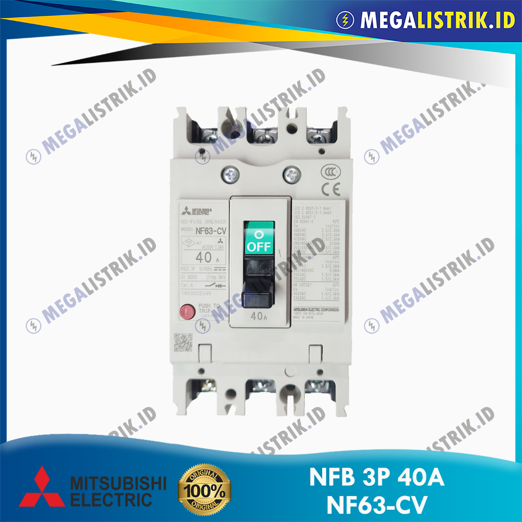 Jual MITSUBISHI NFB 3P 40A NF63-CV / MCCB / NO FUSE BREAKER NF63CV 3 PHASE 40 AMPERE | Shopee ...