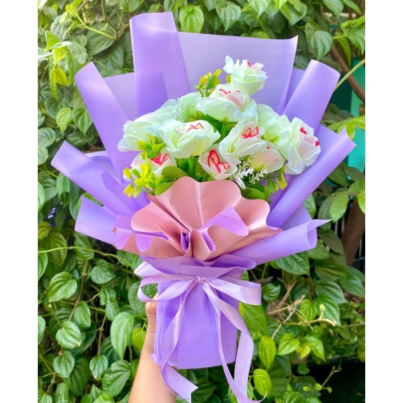 Jual BUKET Bunga mawar mekar lucu ungu/kertas cellophane/mewah/hadiah ...