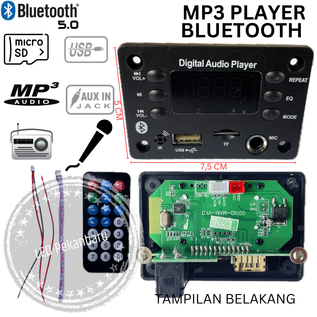 Jual MODUL MP3 PLAYER BLUETOOTH DAN FM DENGAN PORT MIC RADIO 12V HITAM ...