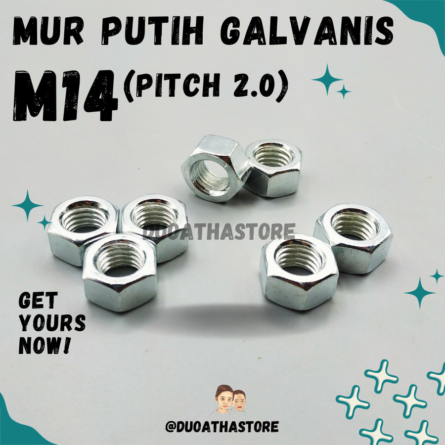 Jual Mur M14 x Pitch 2.0 Galvanis / Hex Nut M14 Galvanis PUTIH Kunci 22 ...