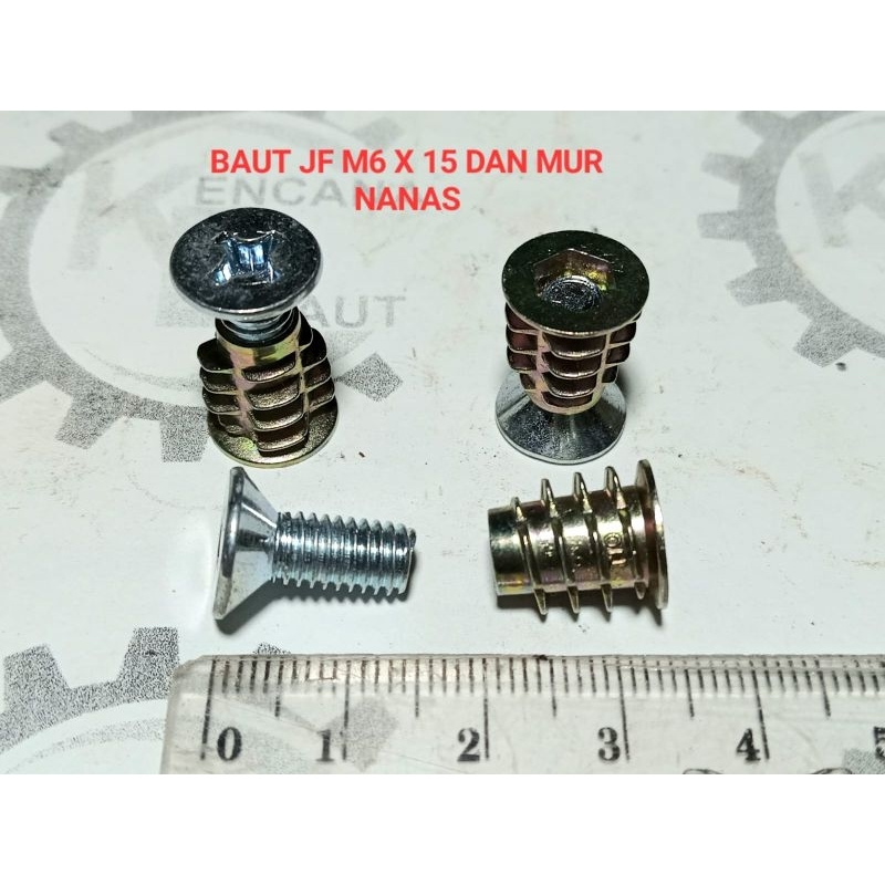 Jual BAUT JF M6 X 15 MM MUR NANAS OD / BAUT MEBEL/ DIPAN / KNOCKDOWN KUNCI OBENG PLUS PANJANG 1 ...