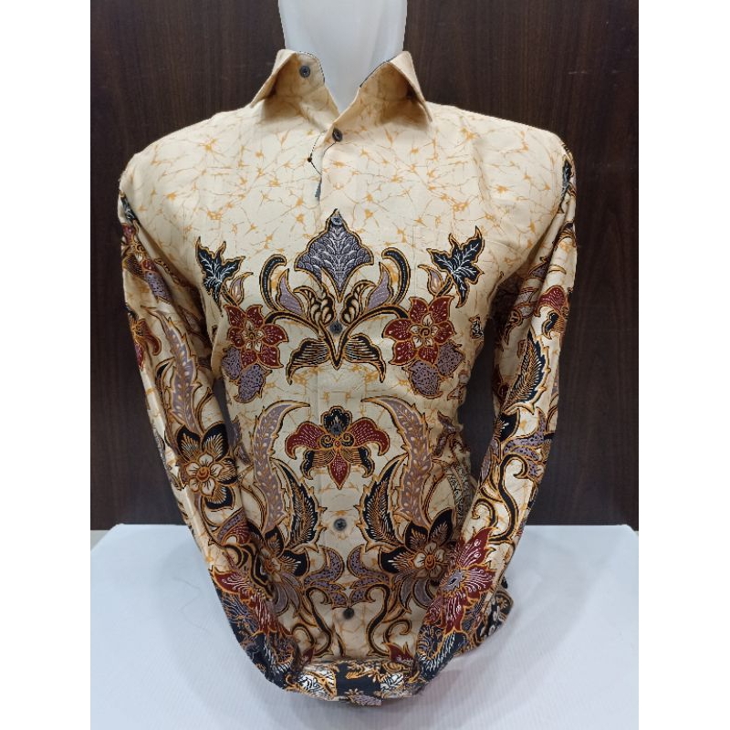 Jual Alisan Kemeja Batik Pria Cream Bunga Tangkai Lengan Panjang ...