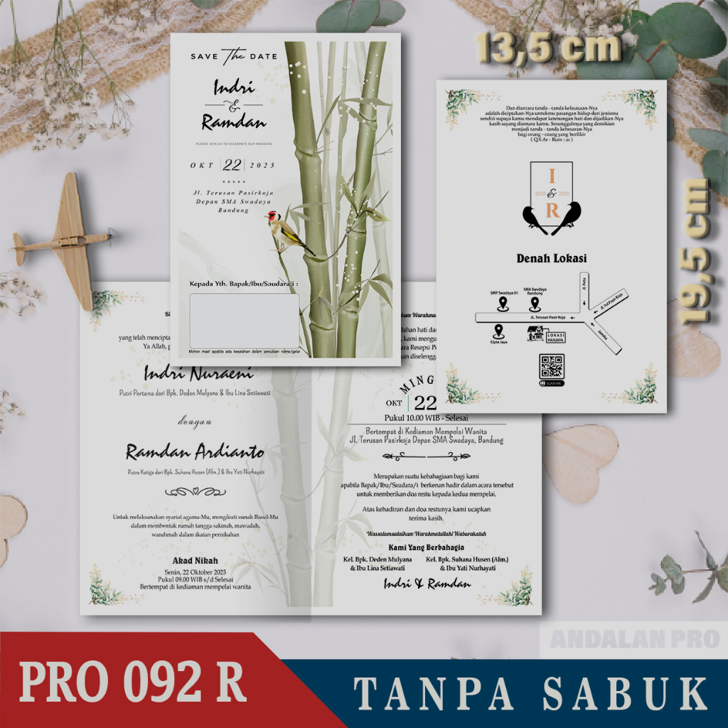 Jual Pro 092 R Lipat 2 - Cetak Undangan Kertas Jasmine / Tik / BC - Harga Murah Meriah, Undangan ...