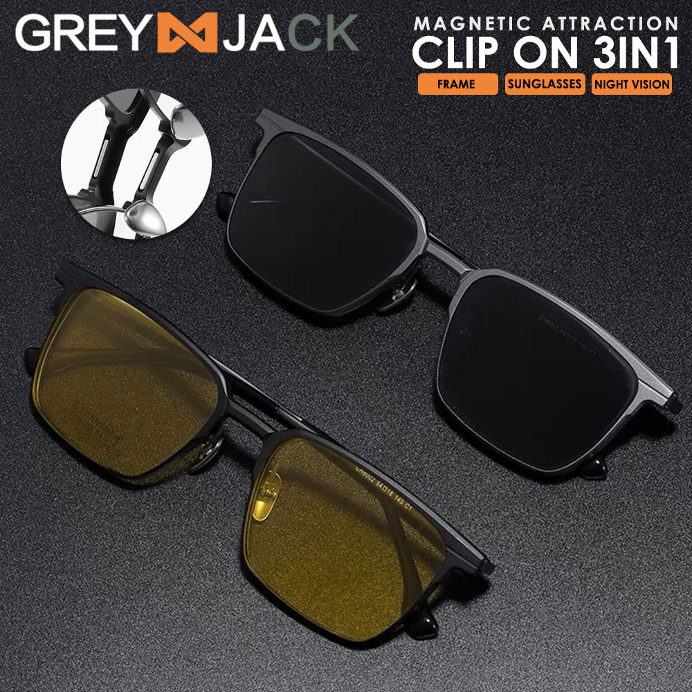 Jual Grey Jack Kacamata Clip On Titanium 3in1 Lens Polarized Anti UV night vision Kotak Elegant ...