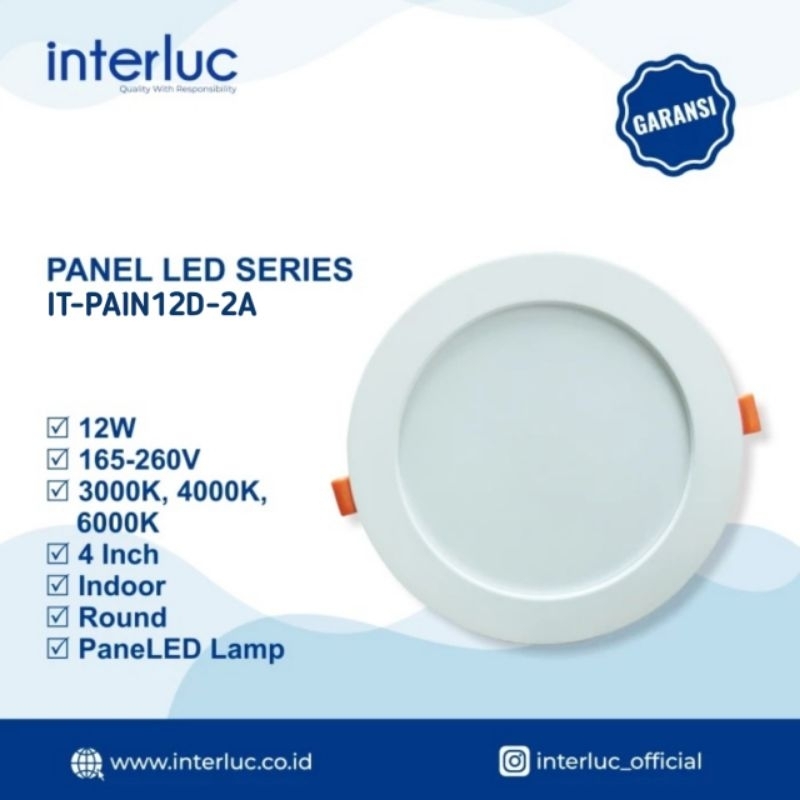 Jual INTERLUC LAMPU DOWNLIGHT PANEL LED 12W IB BULAT IN BOW TEMPEL PLAFON BERGARANSI 1 TAHUN ...