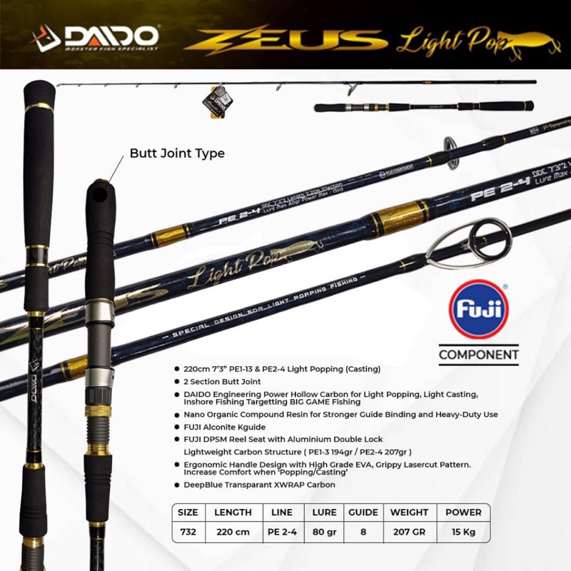 Jual Joran Daido Zeus 220 Cm Light Popping Fuji Alconite Solid Carbon ...