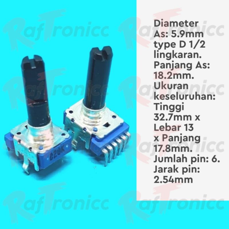 Jual Potensio B20K Stereo Vertikal 6Pin Biru Segi 5.9mm Super Quality ...