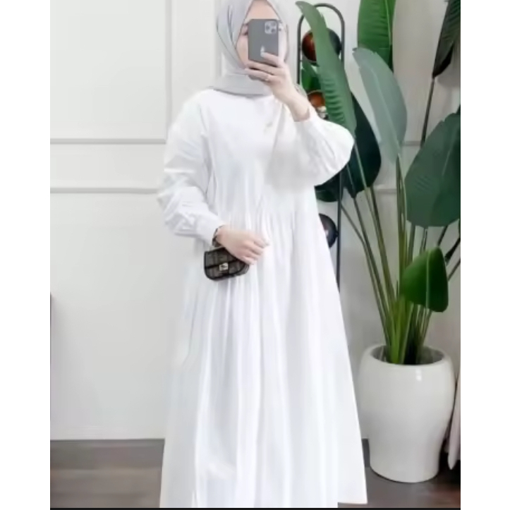 Jual Midi Dress Putih Bahan Crinkle Airflow | Shopee Indonesia