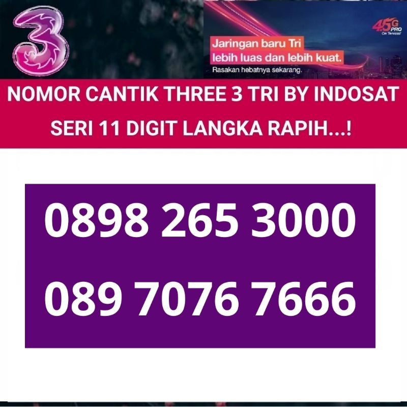 Jual nomer perdana cantik tri three 3 4G 11 digit seri terbaik langka | Shopee Indonesia