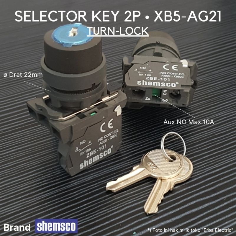 Jual Shemsco 22mm Key Selector Switch Push-Lock 2 Posisi XB5-AG-21 AG21 ...