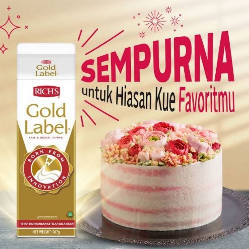 Jual Whipping Cream Richs Gold Label Cake Dessert Topping 907g | Shopee ...