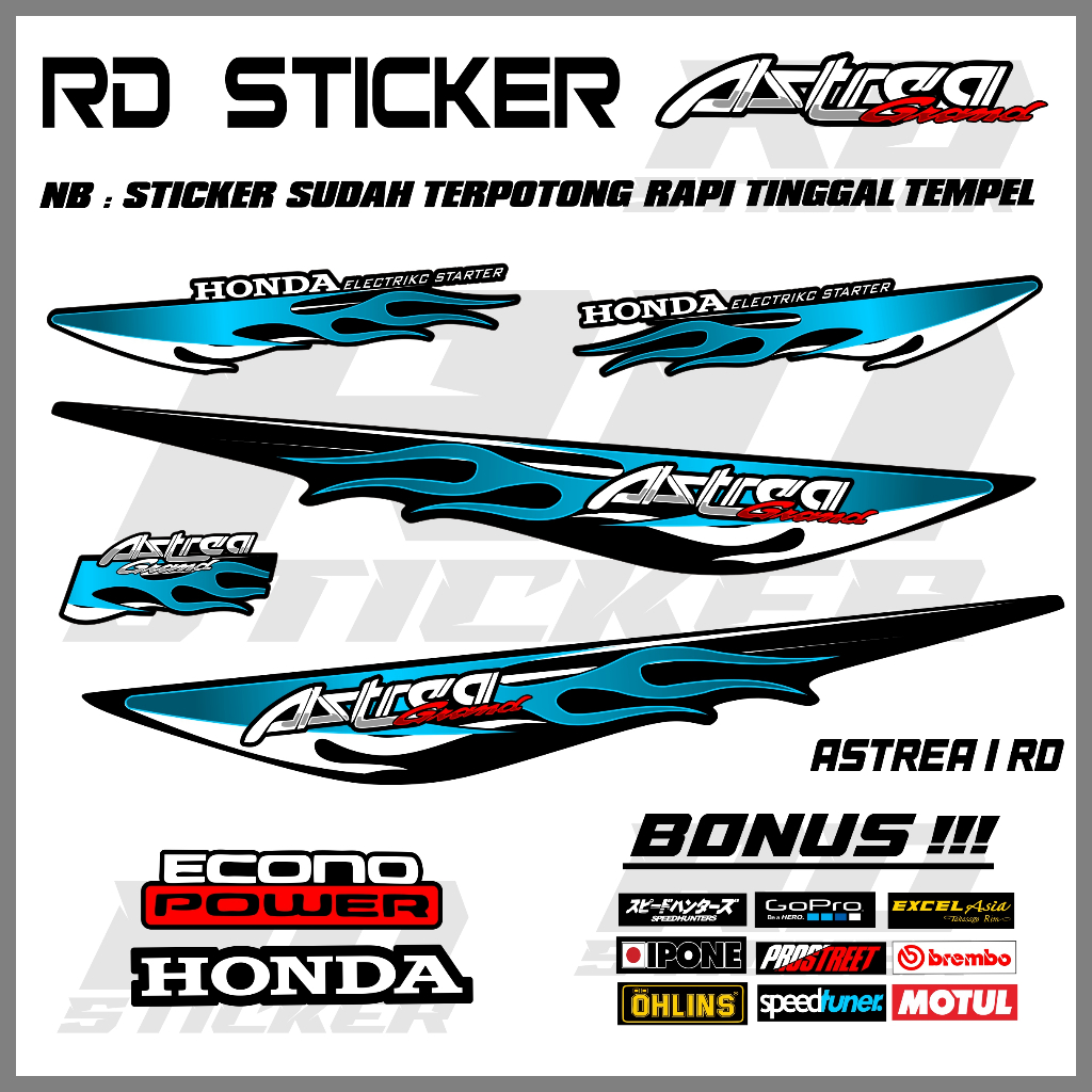 Jual Striping Astrea Grand transparan Api Rainbow Sticker Astrea Grand ...