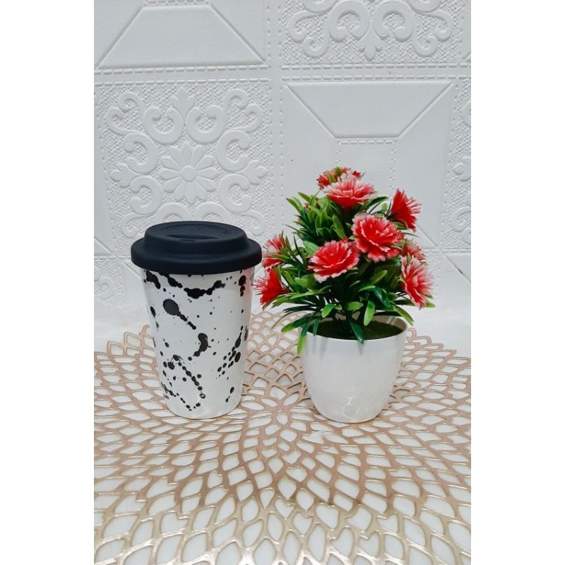 Jual Mug Keramik - Tumbler Mug dengan motif Assorted serta tutup karet ...