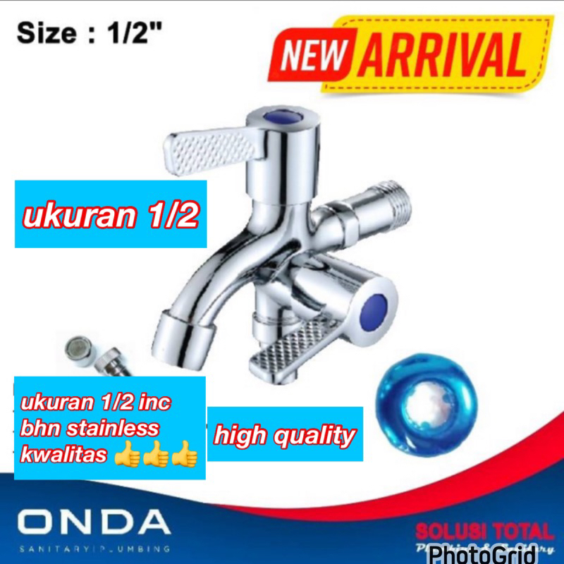 Jual Promo Kran Cabang Double Onda Stainless 1/2 "/ KRAN DOUBLE ONDA/ keran cabang shower keran ...