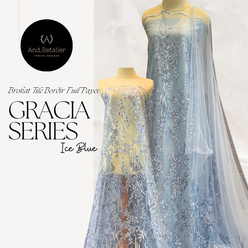 Jual Bahan Kain Brokat Tile Payet Sequin Gracia Warna ice Blue Baby ...