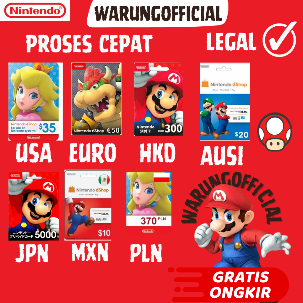 Nintendo Eshop Nintendo Gift Card Wallet Nintendo US Japan Euro Hongkong Ausi Mexico Polandia