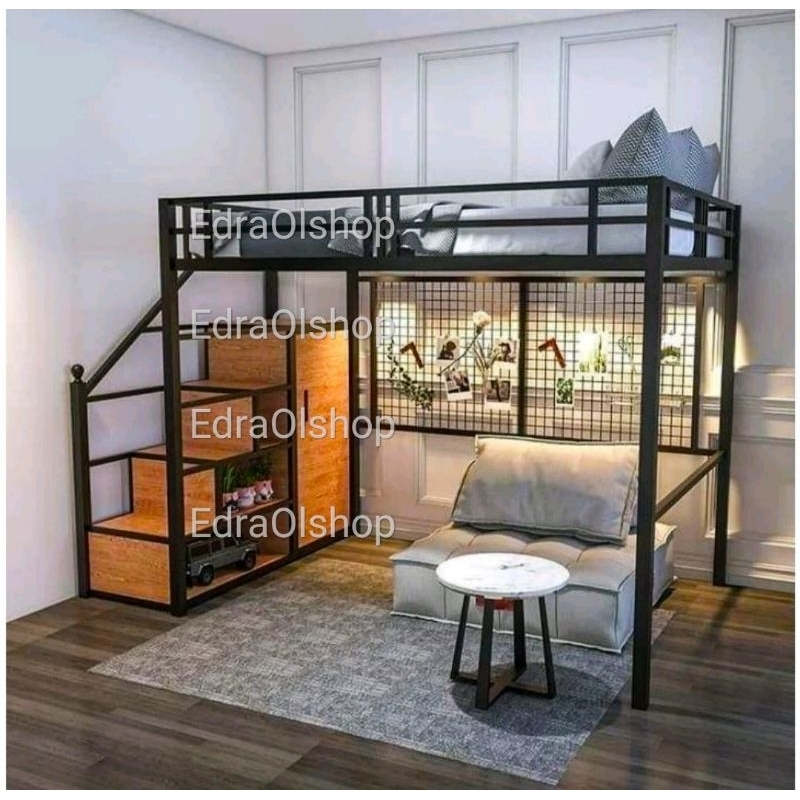Jual Ranjang Tingkat Besi Upper Bunkbed Loft bed Mezzanine 140x200cm ...