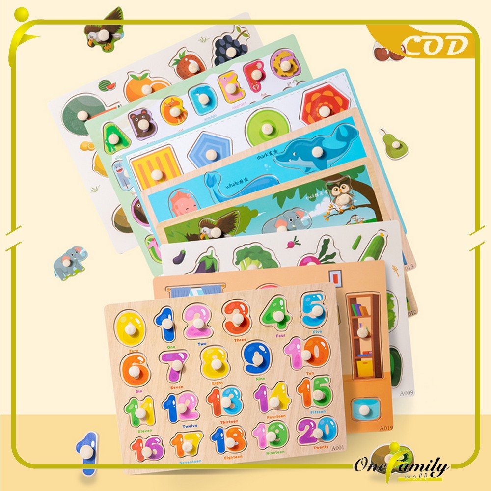 Jual ONE-M324 Puzzle Kayu Knob Mainan Kayu Puzzle Angka Abjad Anak ...