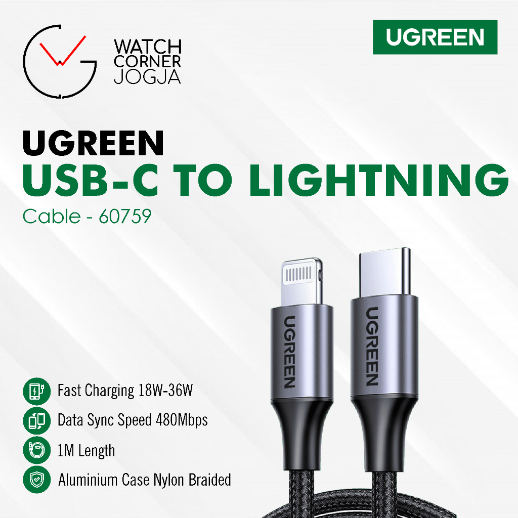 Jual UGREEN Kabel iPhone MFi USB C To Lightning Nylon Braided PVC Fast ...