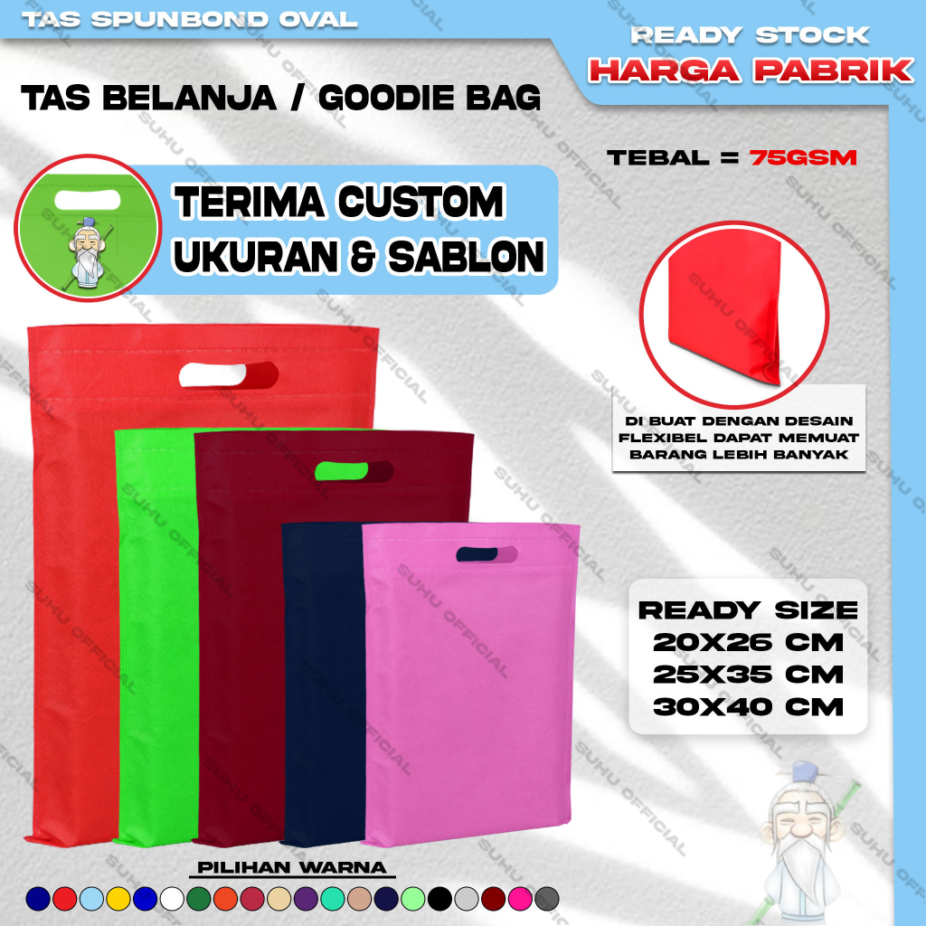 Jual Goodie Bag Tas Belanja Spunbond Model Oval Dcut Ukuran 25x35 Kantong Kain Souvenir | Shopee ...