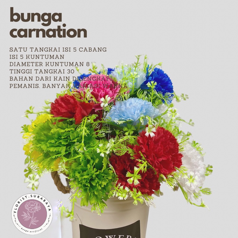 Jual BUNGA CARNATION CABANG 5-BUNGA PALSU MURAH-BUNGA DEKORASI-BUNGA ...