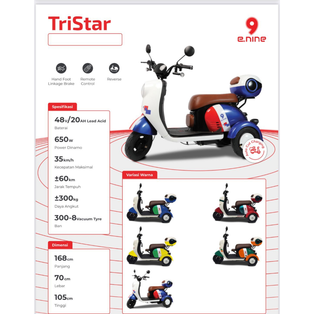 Jual E-NINE SEPEDA MOTOR LISTRIK TRISTAR | Shopee Indonesia