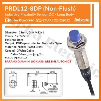 Jual Autonics PRDL12-8DP Induktif Proximity Sensor Metal Besi 3 wire DC M12 Berkualitas | Shopee ...
