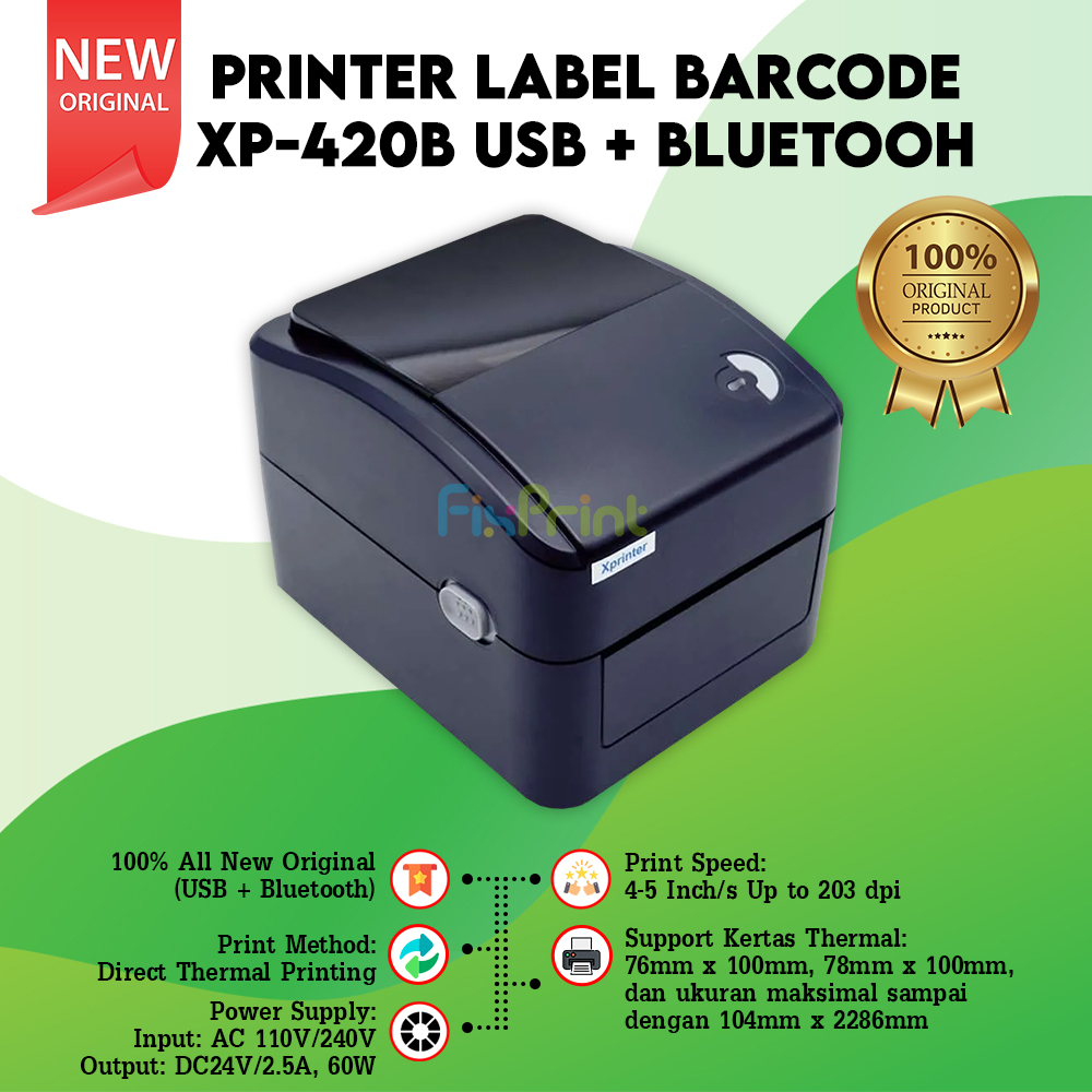 Jual Printer Label Barcode XP-420B USB + Bluetooth (WARNA HITAM) P/N 22420BT88SCZ-BL | Shopee ...