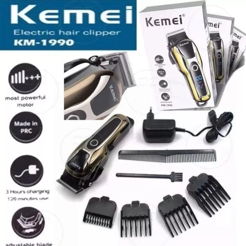 Jual Alat Mesin Cukur Rambut Rechargeable Turbo Original Kemei KM-1990 | Shopee Indonesia