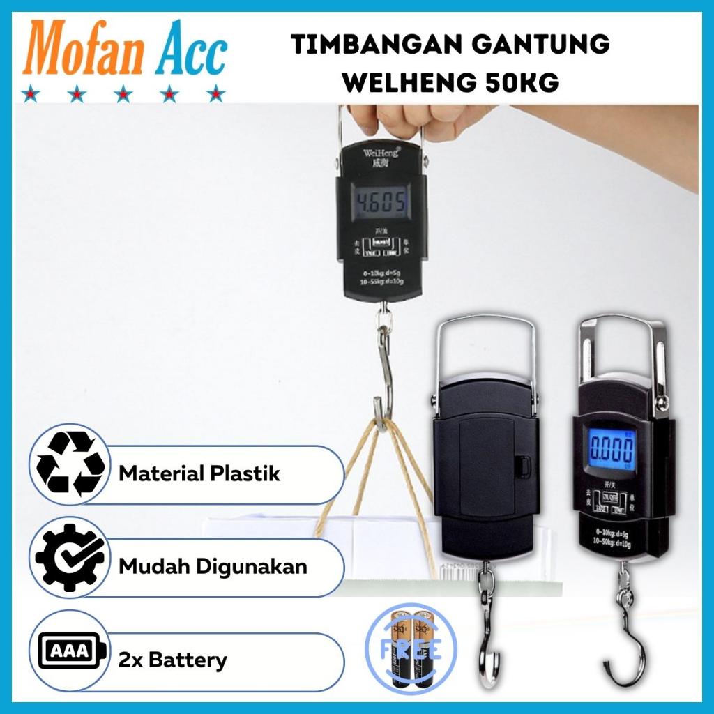 Jual Timbangan Gantung Digital WEIHENG WH-A08 Max 50kg / Timbangan Kait Scale Baggage Koper ...
